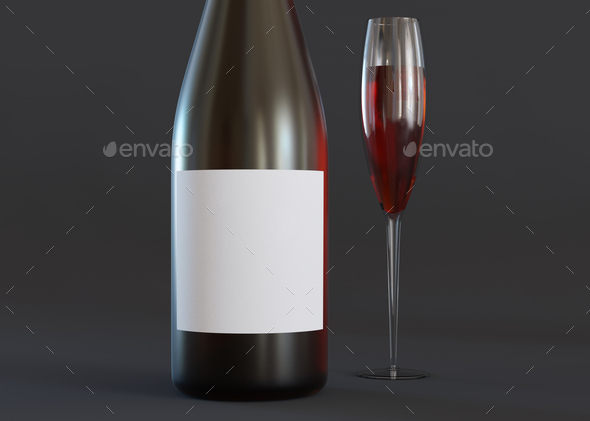 White, blank label on champagne bottle. Template for your design ...